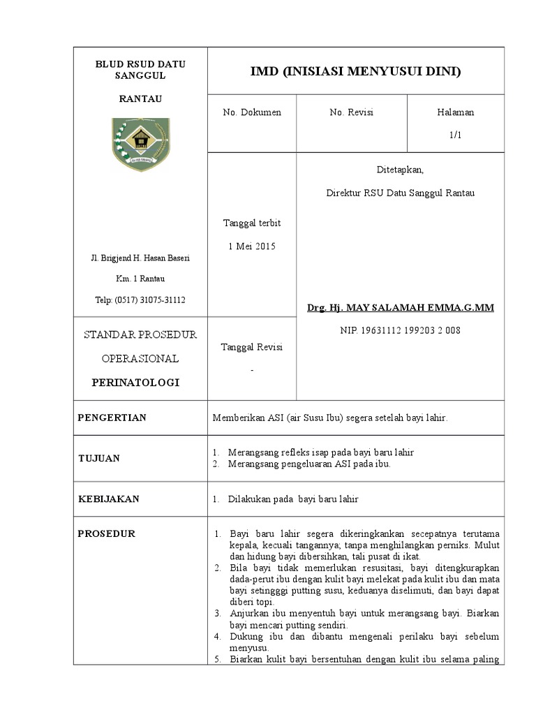 SPO IMD (Inisiasi Menyusui Dini) | PDF