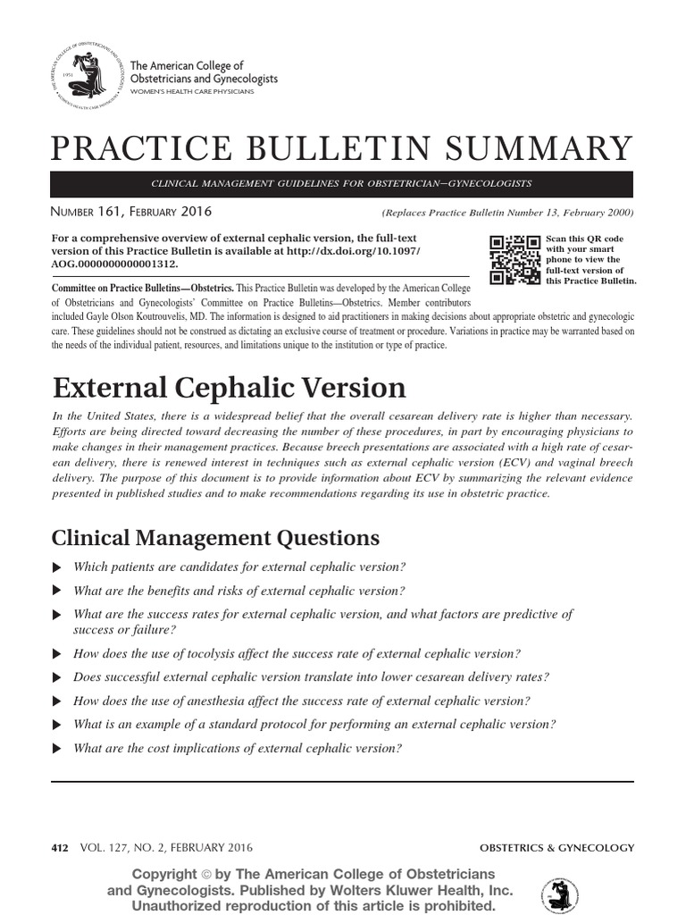 ECV Practice Bulletin | PDF | Caesarean Section | Human Reproduction