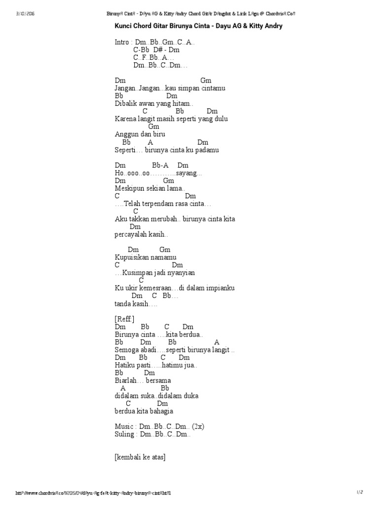 Birunya Cinta - Dayu AG & Kitty Andry Chord Gitar Dangdut & Lirik Lagu ...