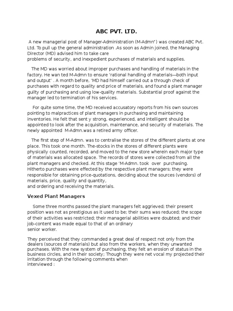 Manager-Administration Role in ABC Ltd | PDF
