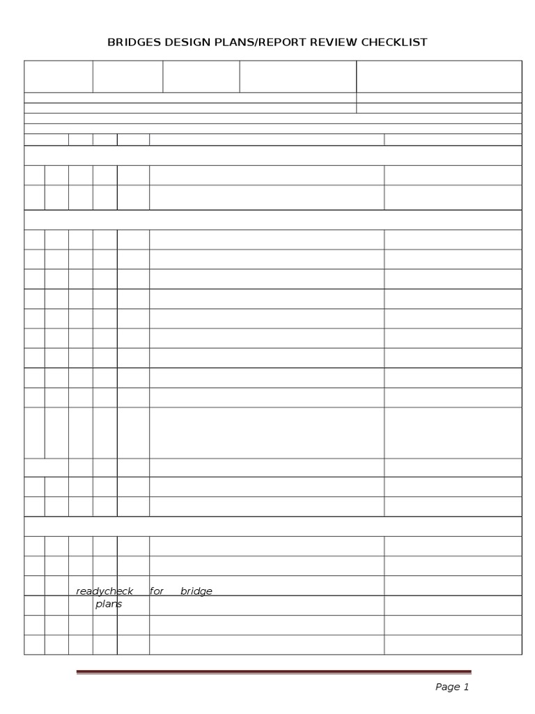 Bridges Design Plans/Report Review Checklist: Readycheck For Bridge ...