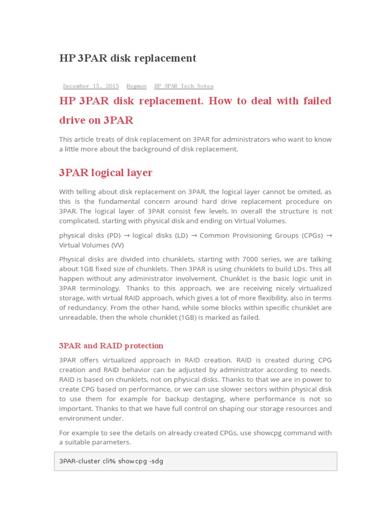 3PAR Disk Replacement Guide | PDF | Disk Storage | Command Line Interface