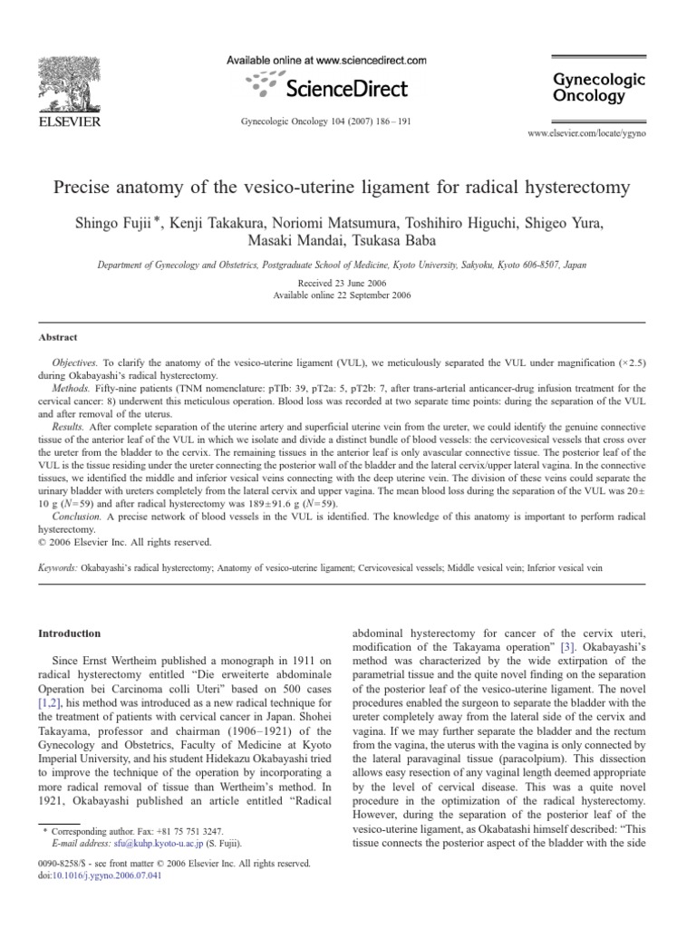 Precise Anatomy of The Vesicouterine Ligament For Radical Hysterectomy ...
