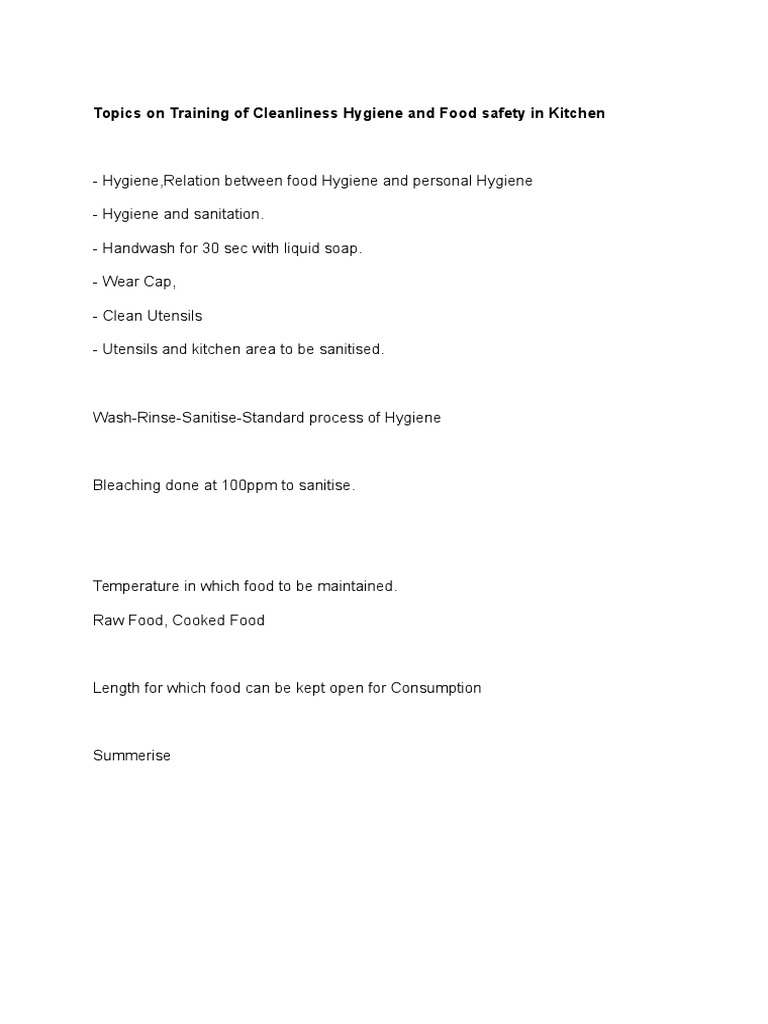 Hygiene For Kitchen Staff Training Module | PDF