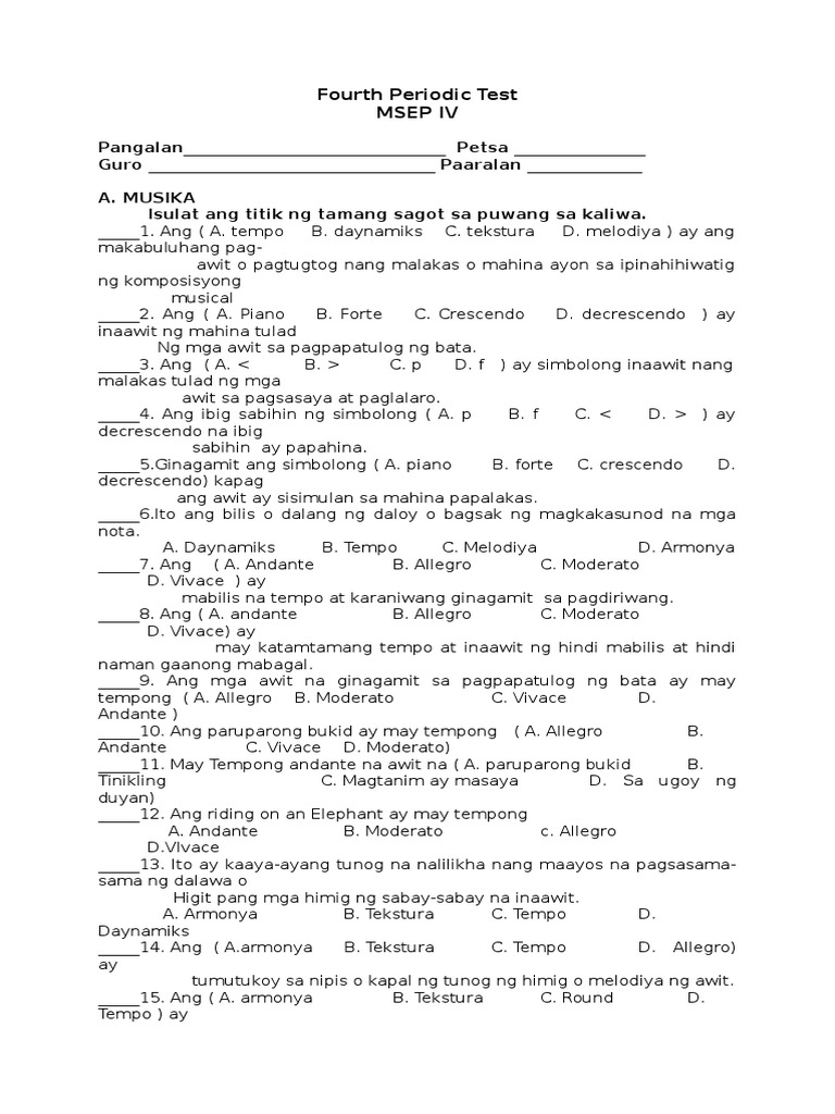 Fourth Periodic Test in MSEP | PDF