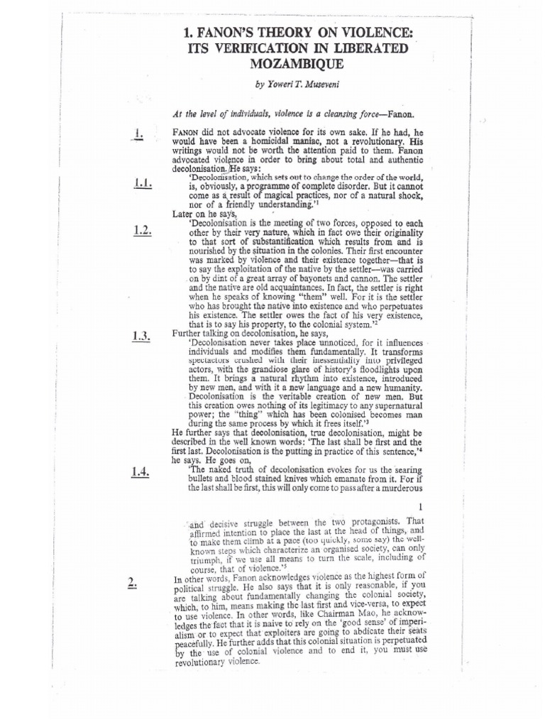 Museveni and Fanon's Theory On Violence PDF | PDF
