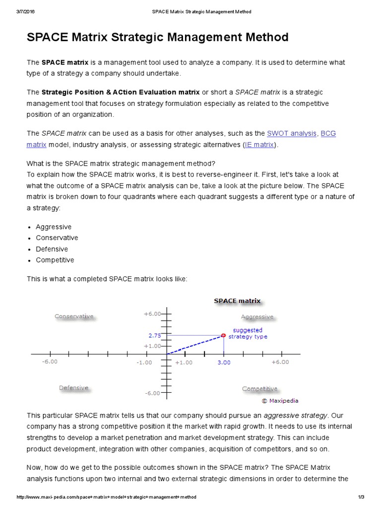 SPACE Matrix Strategic Management Method | Download Free PDF ...