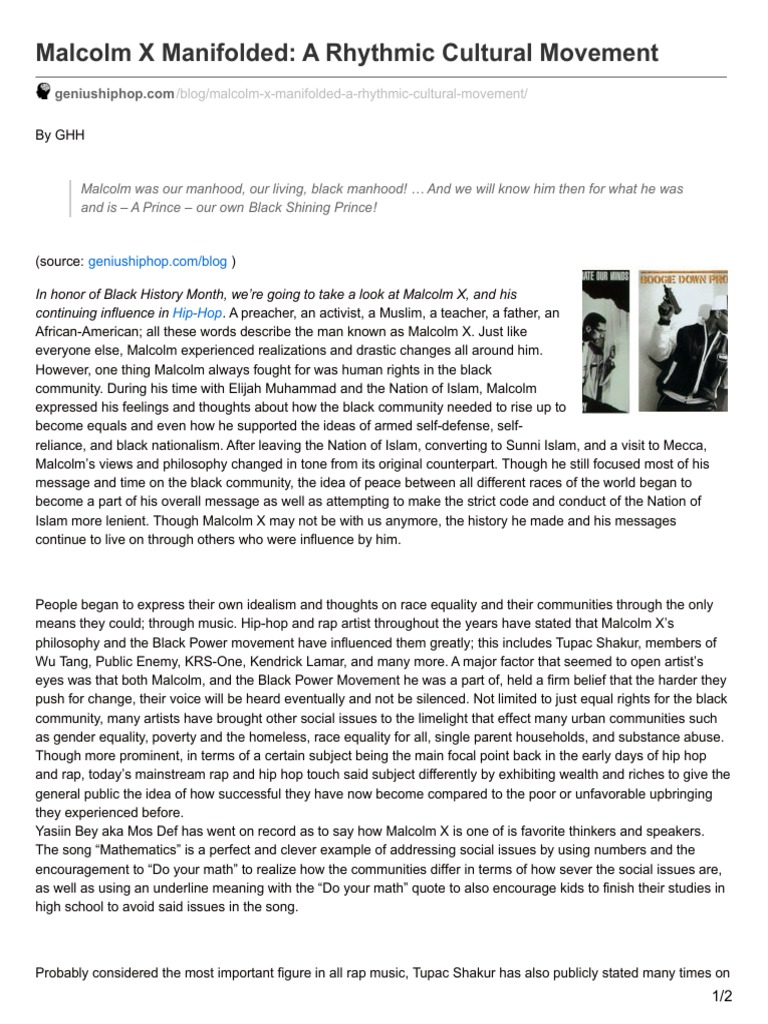 GeniushiphopcomMalcolm X Manifolded A Rhythmic Cultural Movement | PDF ...