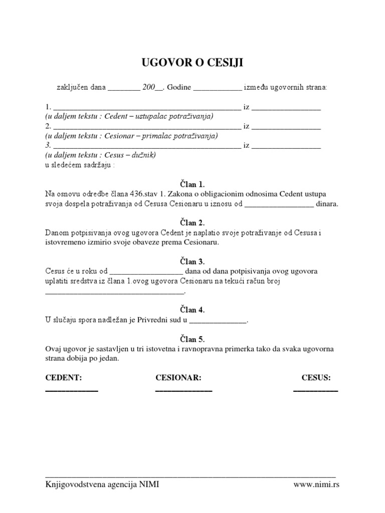 Ugovor o Cesiji | PDF