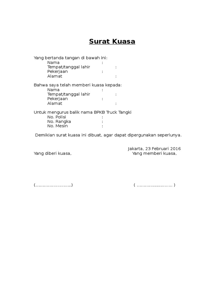 Surat Kuasa Template | PDF