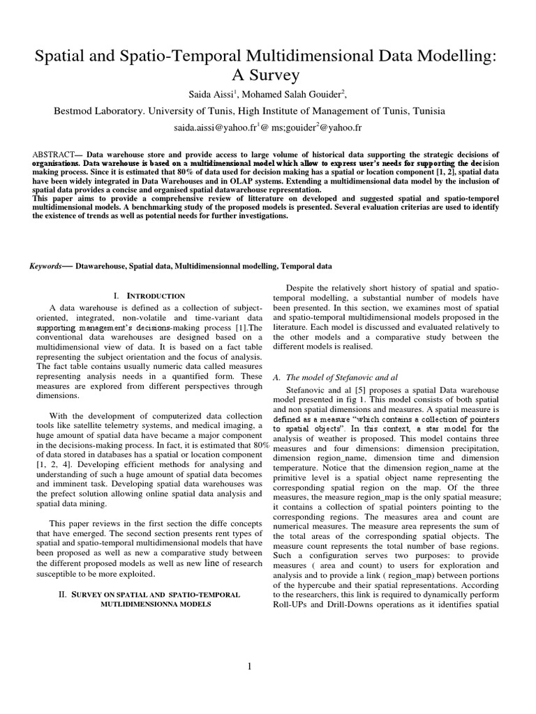 Spatial and Spatio-Temporal Multidimensional Data Modelling: A Survey | PDF | Data Warehouse ...