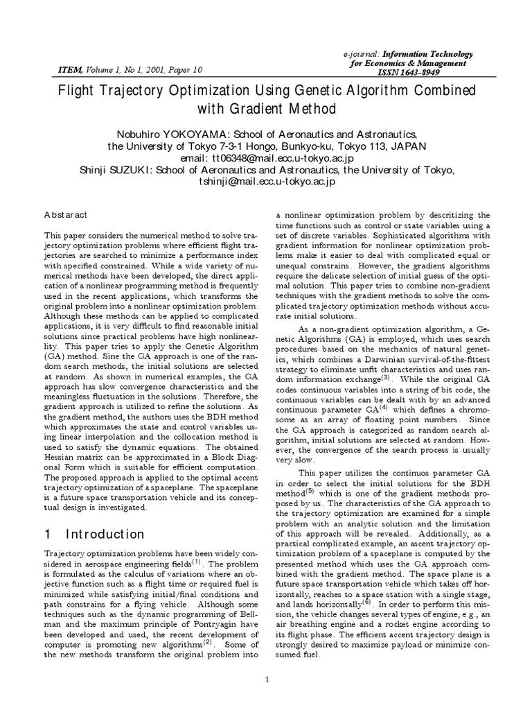 Flight Trajectory Optimization Using Genetic Algorithm Combined Pdf Mathematical