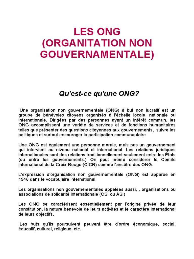 Ong Definition | PDF | Organisation non gouvernementale | Sciences ...