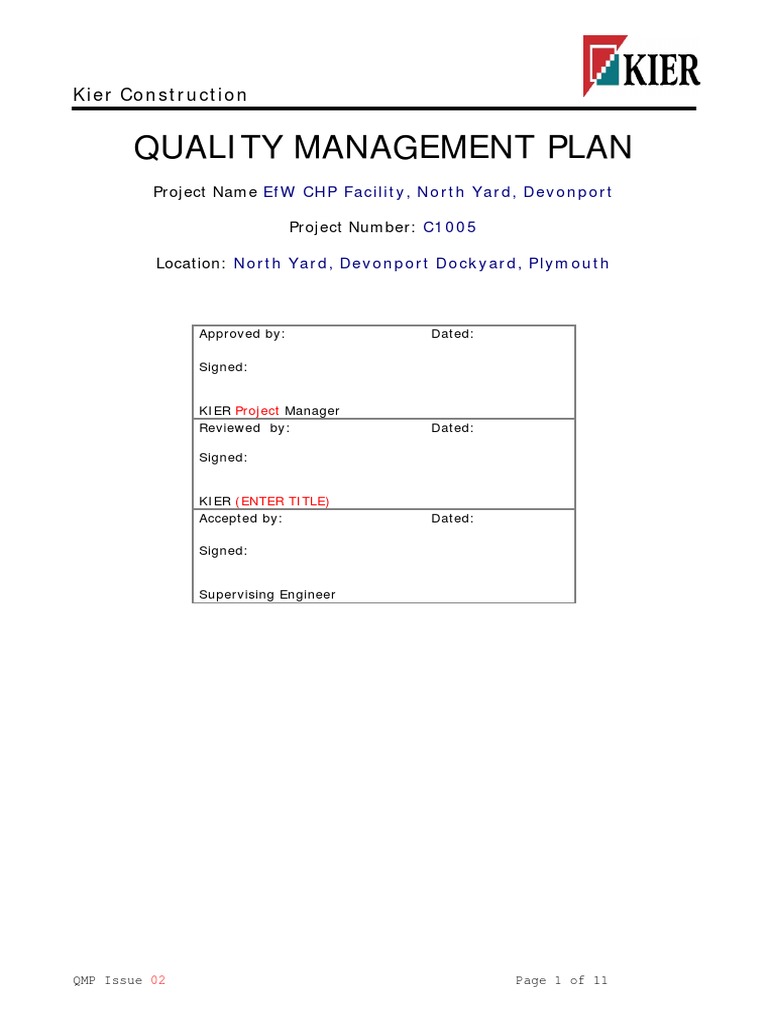 Quality Management Plan for Kier Plymouth | PDF | Technology & Engineering