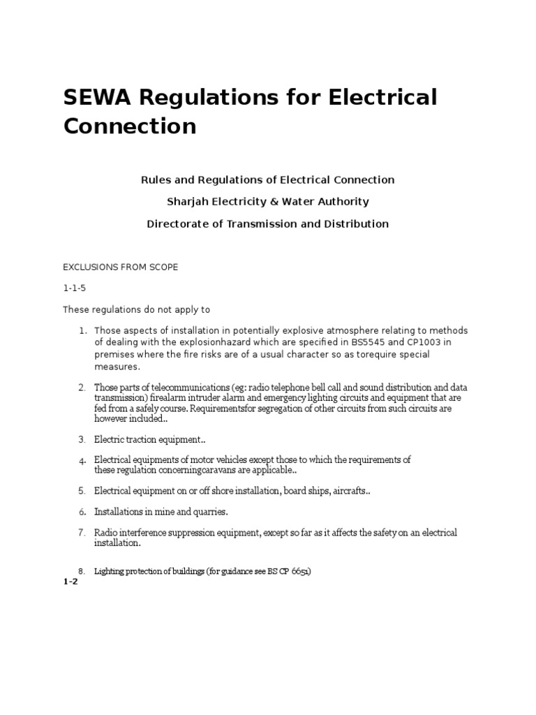 SEWA Regulations For Electrical Connection | PDF | Electrical ...