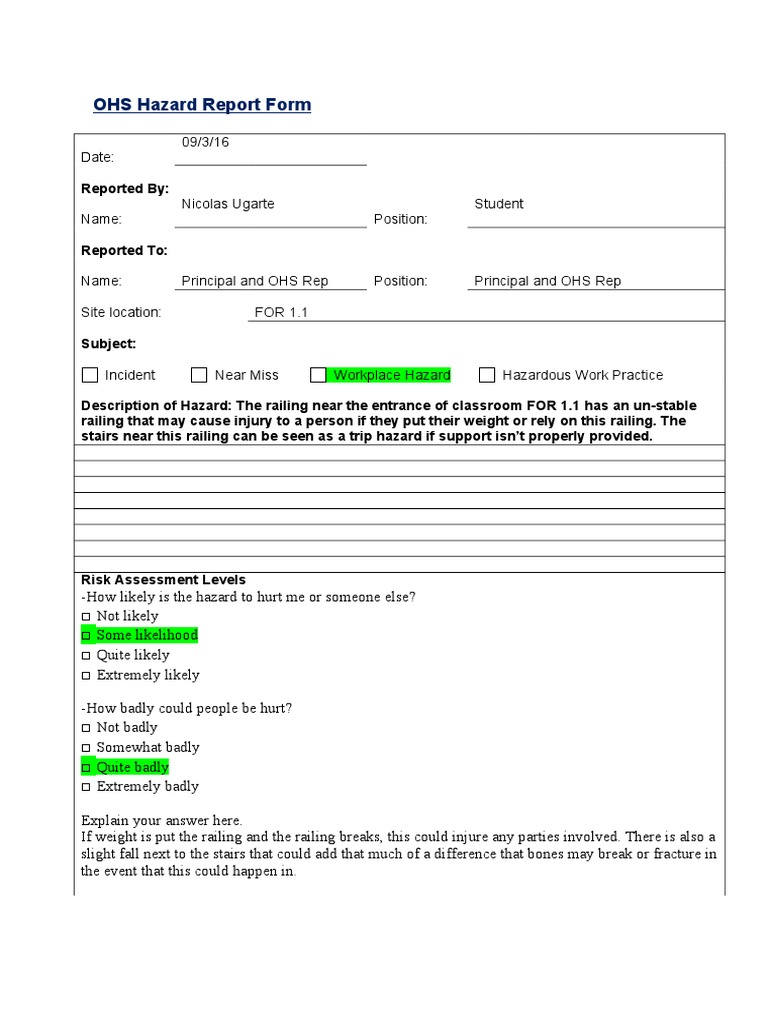 Ohs Hazard Report Form | PDF | Personal Protective Equipment ...