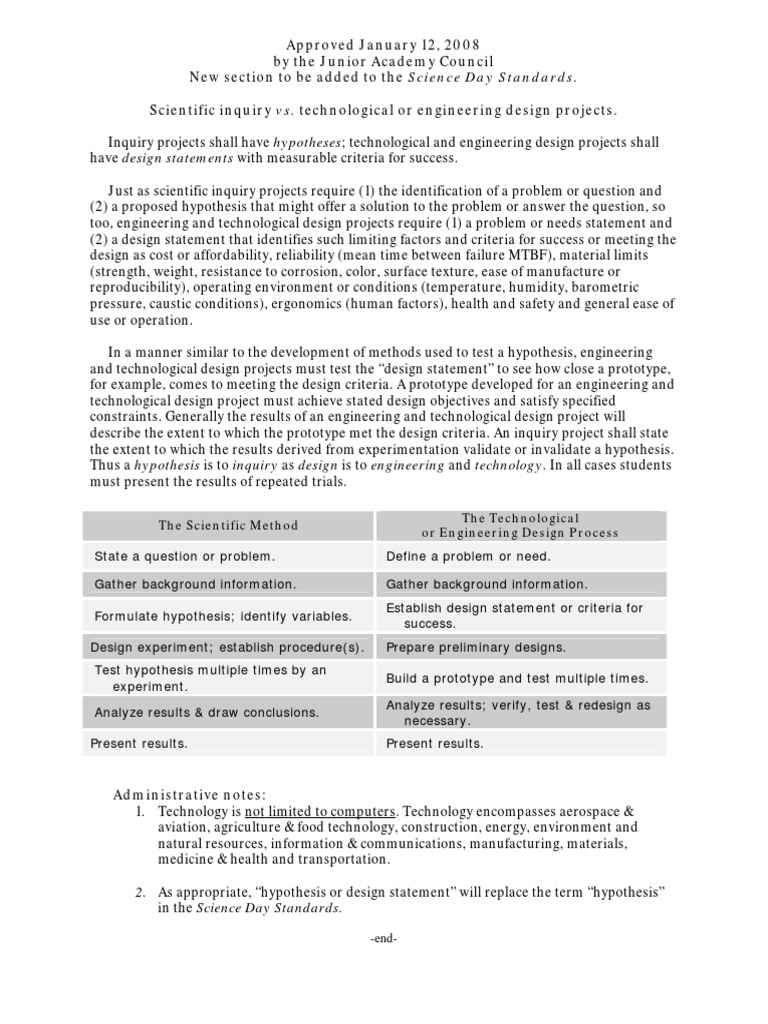 Inquiry vs. Design in Science Standards | PDF | Engineering ...