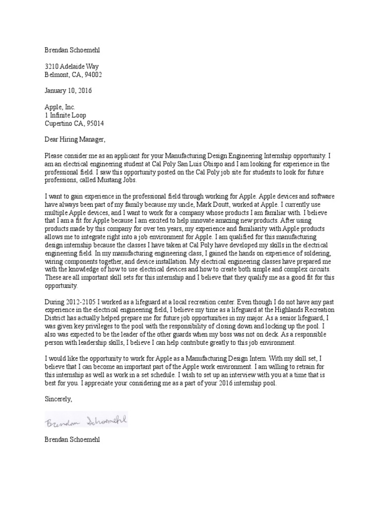 Cover Letter | PDF | Apple Inc. | Internship