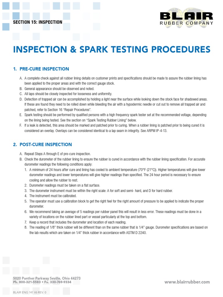 Spark Testing Procedures for Rubber Lining | PDF | Home & Garden ...