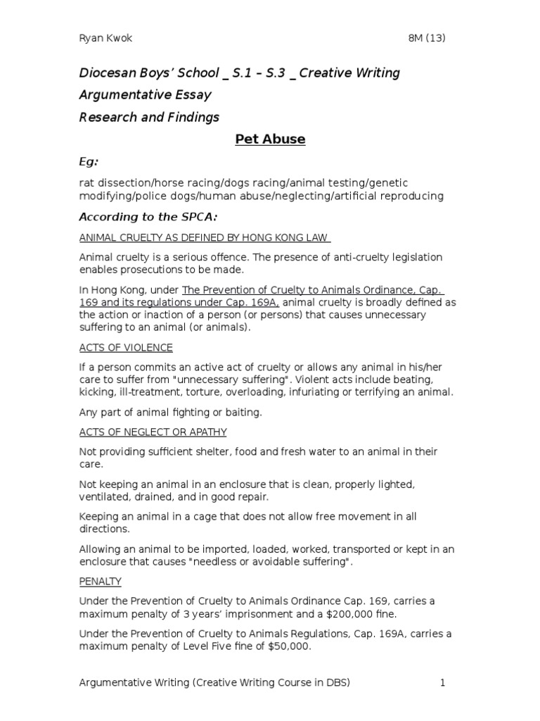 Argumentative Essay: Pet Abuse | Download Free PDF | Cruelty To Animals ...