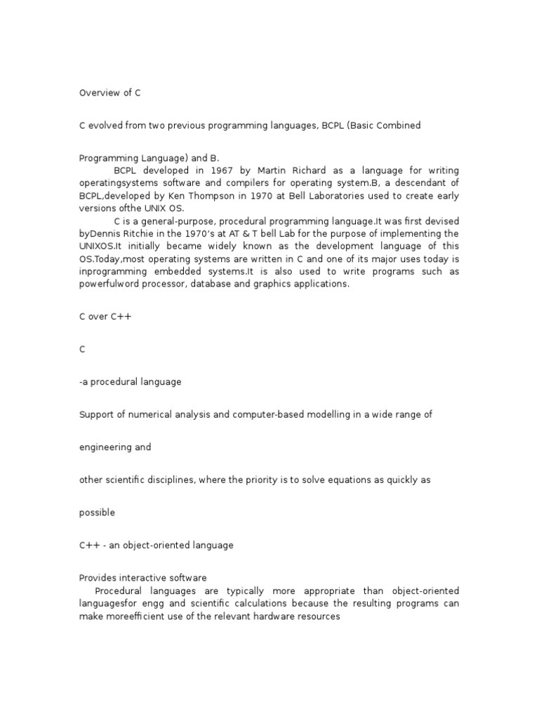 Overview of C.doc | C (Programming Language) | C++