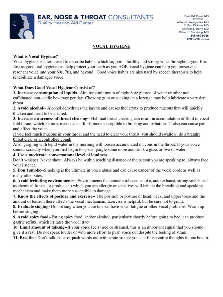 Vocal Hygiene | PDF | Larynx | Hygiene