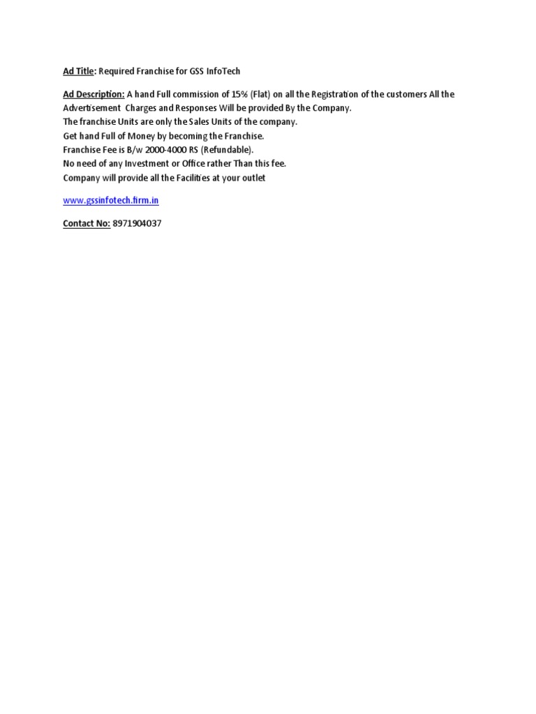 GSS InfoTech Franchise Opportunity | PDF