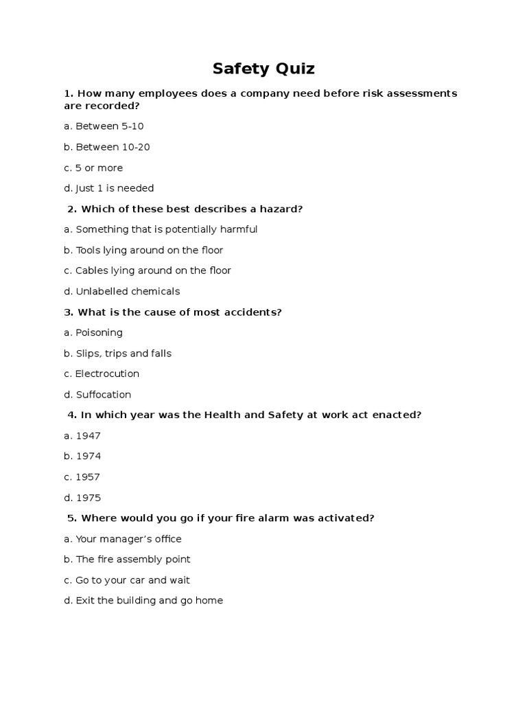 Safety Quiz | PDF | Dust | Personal Protective Equipment