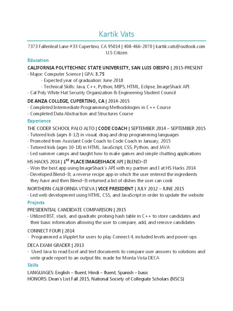 Kartik Vats Resume Winter 2016 | PDF