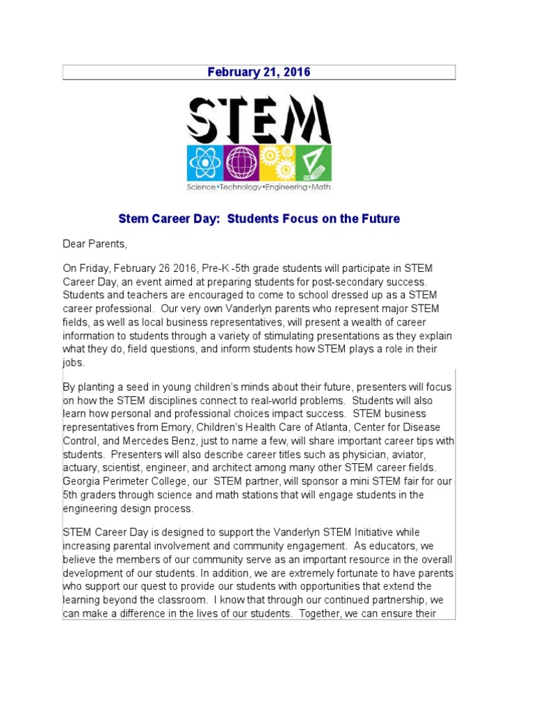 STEM Career Day for Young Students | PDF | Science, Technology ...
