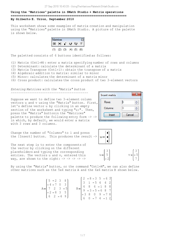 Using The Matrices Palette in S Math Studio | PDF | Determinant ...