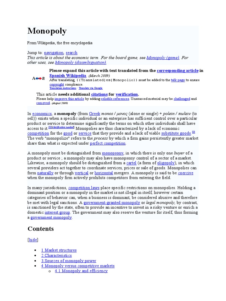 Monopoly: This Article Is About The Economic Term. For The Board Game ...