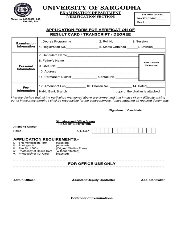 UOS Degree Verification Application Form | PDF | Government Information ...