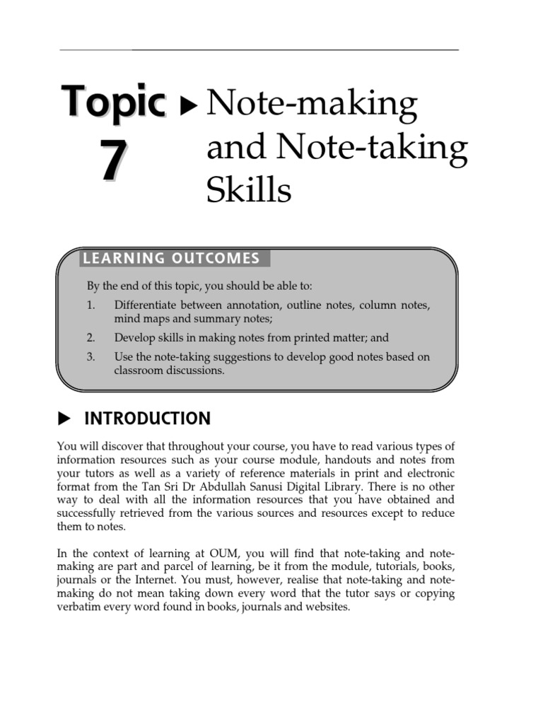 Topic 7 Note Making & Note Taking Skills | PDF | Evernote | Software