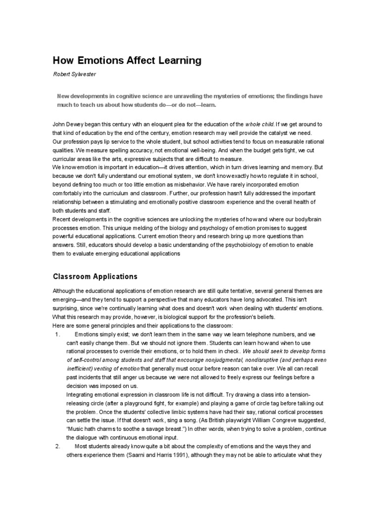 How Emotions Affect Learning | PDF | Emotions | Curriculum