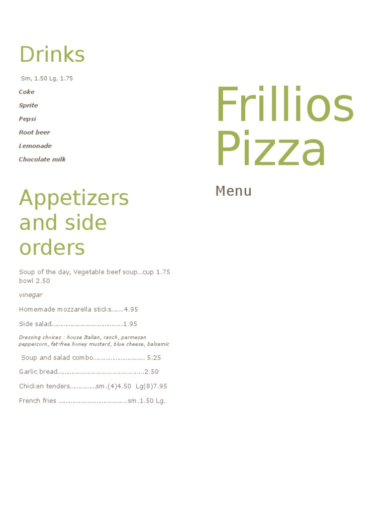 Frillios Pizza Menu Overview | PDF