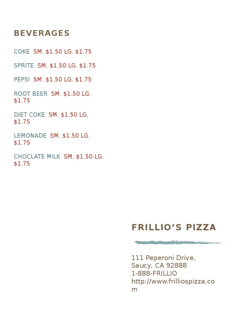 Frillio's Pizza Menu Overview | PDF