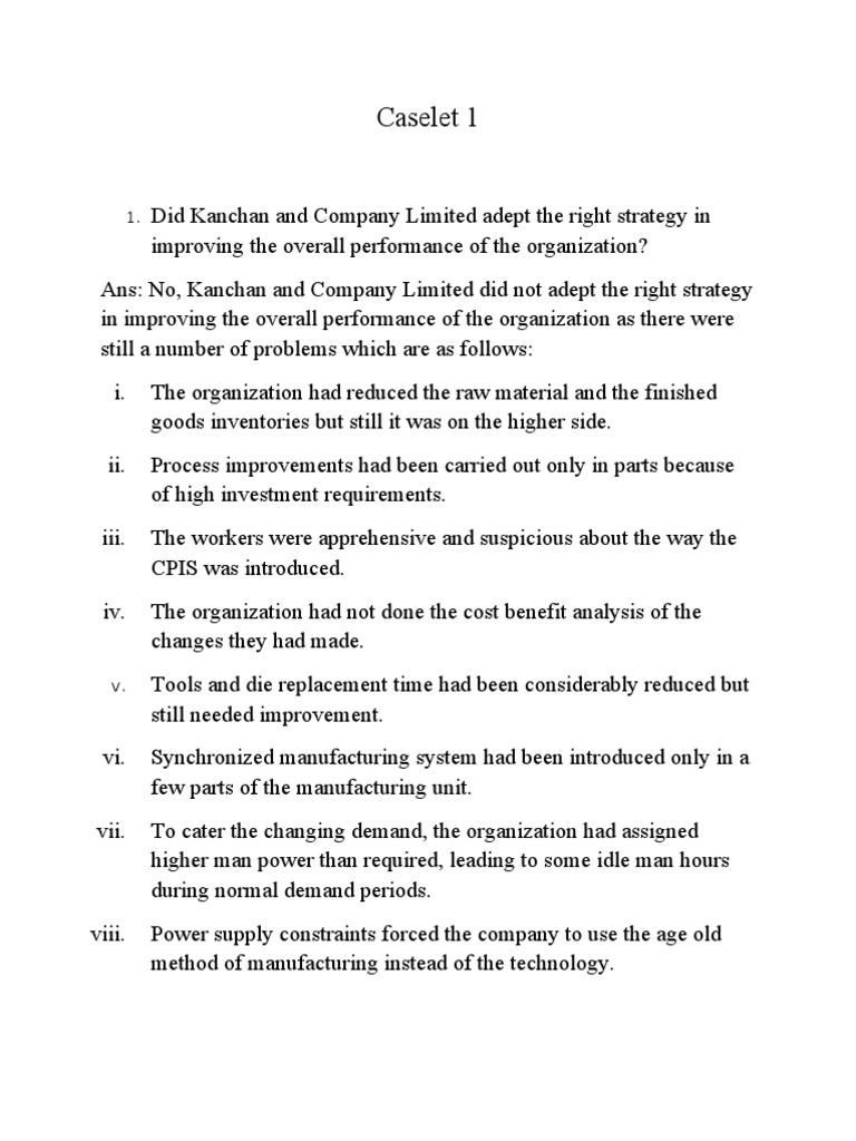 Caselet 1 | Download Free PDF | Inventory | Production And Manufacturing