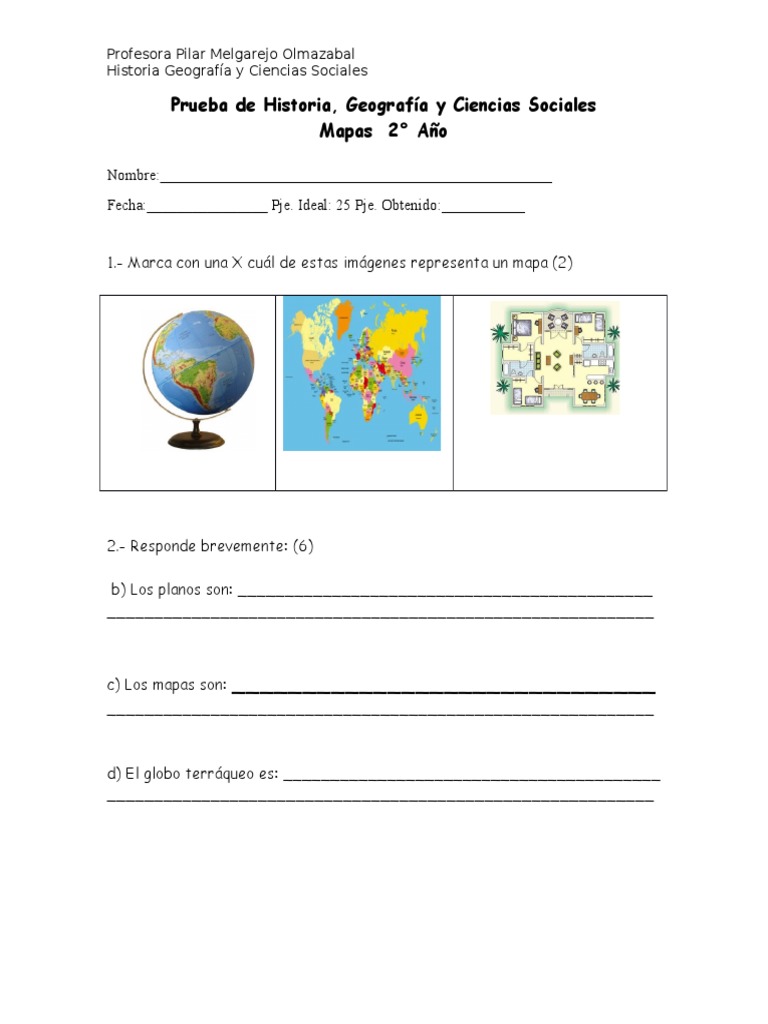 Prueba de Historia Mapas 2° Básico | PDF | Mapa | Geografía