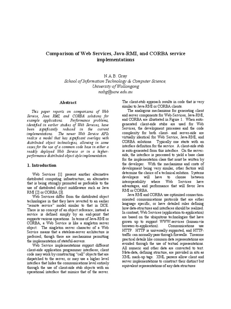 Java RMI, Webservices and Corba | PDF | Transmission Control Protocol | Common Object Request ...