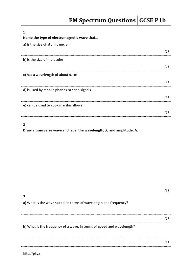 EM Spectrum Questions for GCSE P1b | PDF | Wavelength | Waves