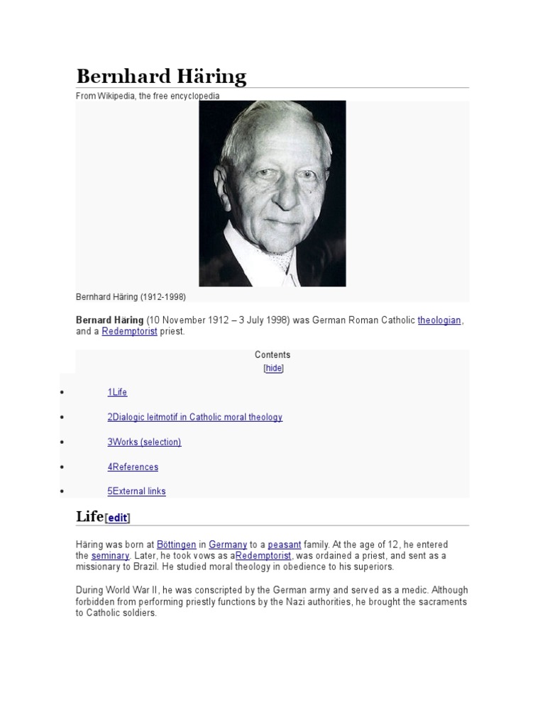 Bernhard Häring: From Wikipedia, The Free Encyclopedia | PDF | Catholic ...