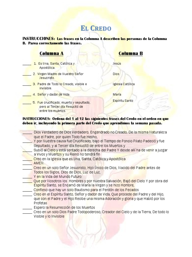 Actividad de El Credo | PDF | espíritu Santo | María, madre de Jesús