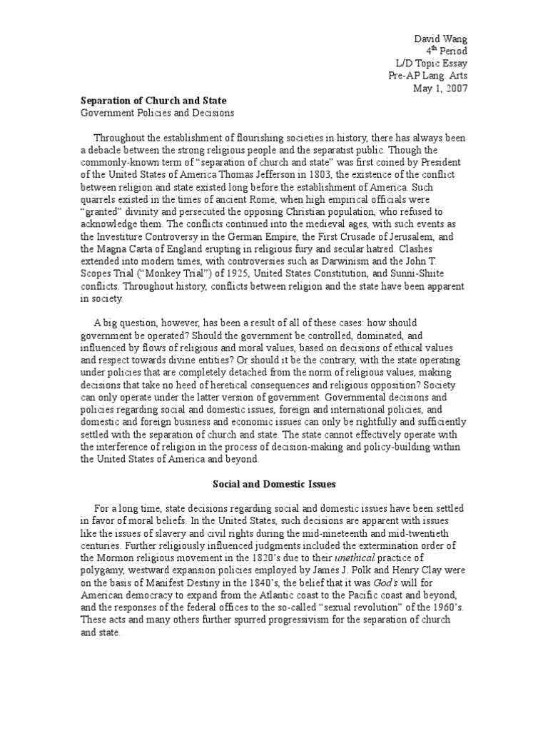 Church and State: A Historical Conflict | PDF | Separation Of Church ...