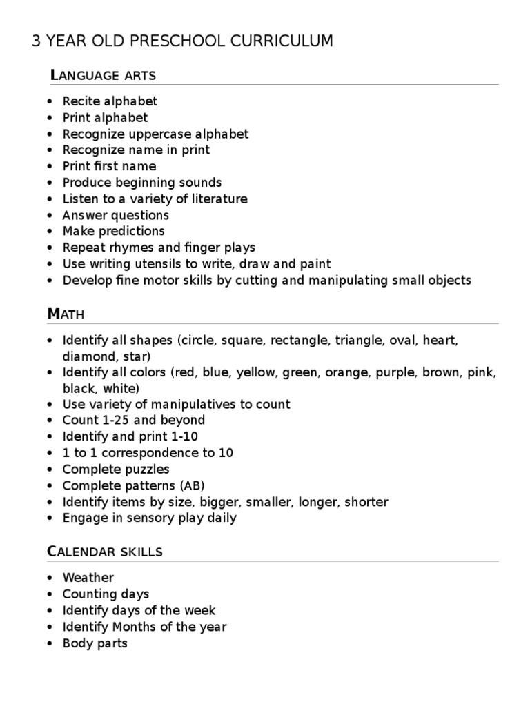 3 Year Old Curriculum | PDF