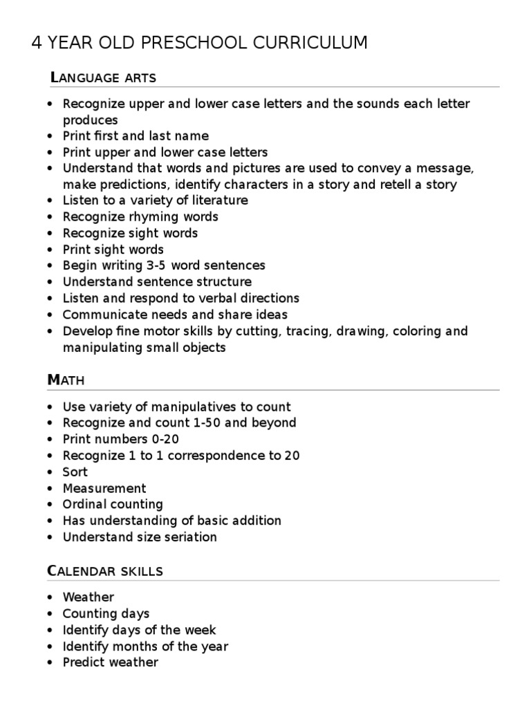 4-Year-Old Preschool Curriculum Guide | PDF