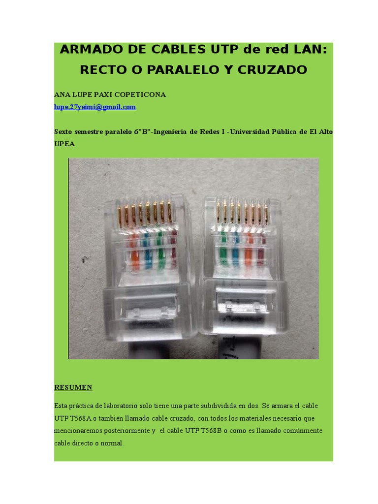Armado de Cables Utp | PDF | Ingeniería en telecomunicaciones | Red de ...