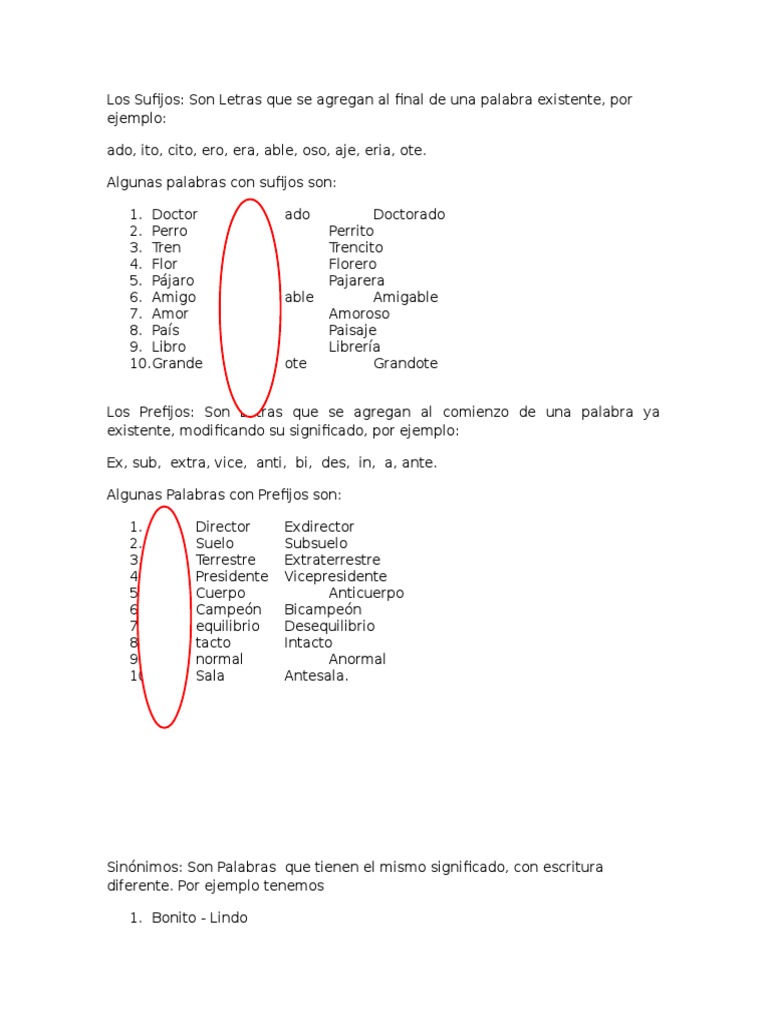 Sufijos - Prefijos - Sinonimos - Antonimos | PDF