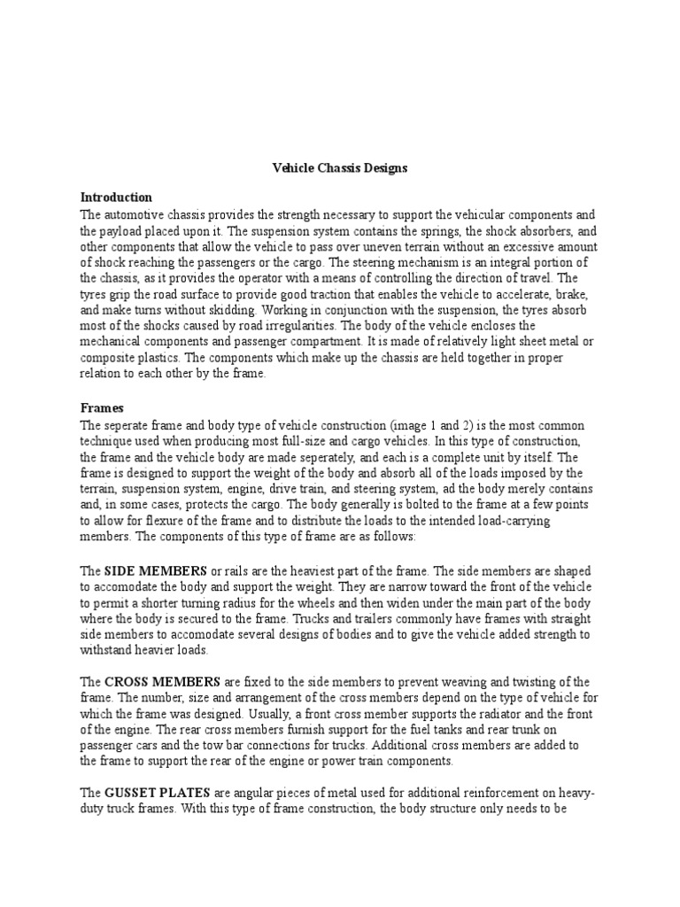 Vehicle Chassis Designs (Various Types of Vehicle Structures) | PDF ...