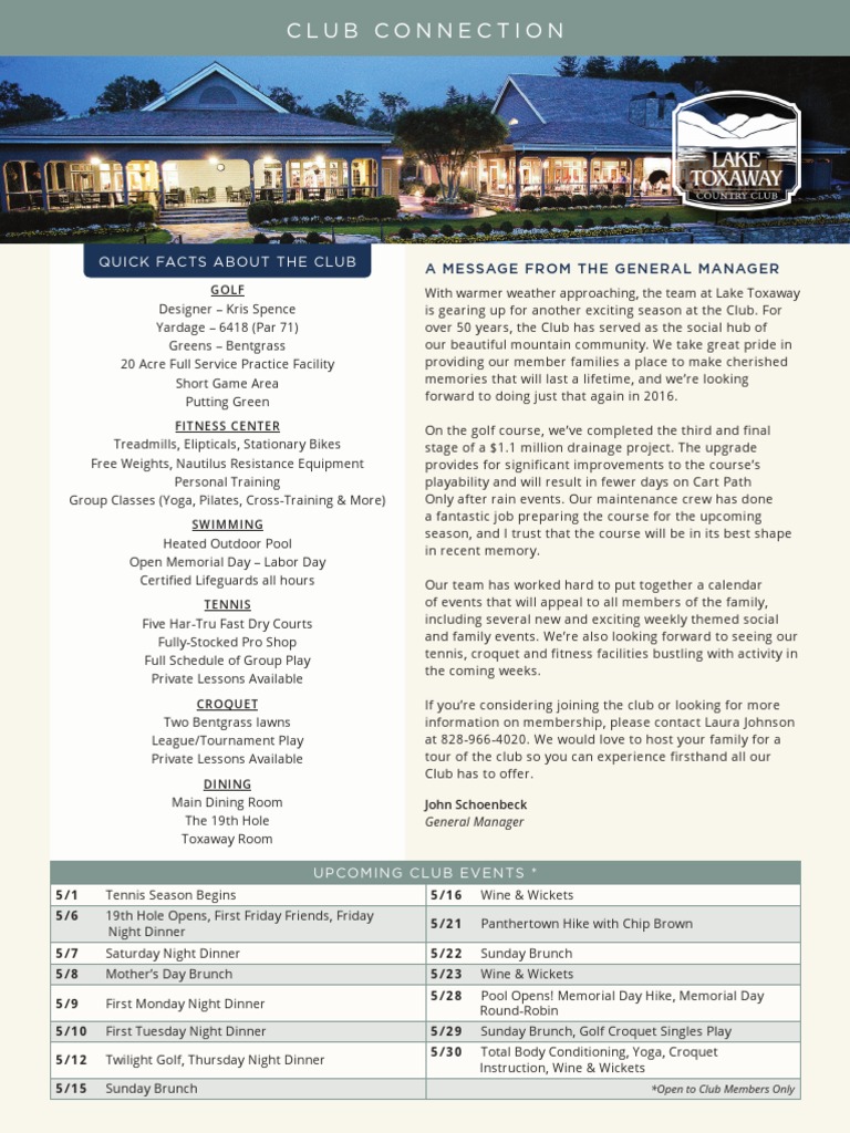 Lake Toxaway Country Club - Spring Newsletter | PDF | Golf Course | Leisure
